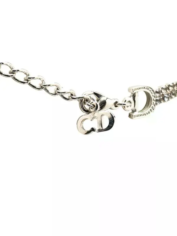 Dior 20th Century Double Chain Crystal D Logo Pendant Necklace Costume Necklace