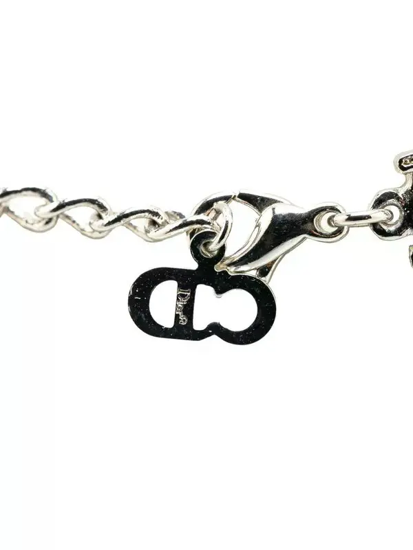 Dior 20th Century Double Chain Crystal D Logo Pendant Necklace Costume Necklace