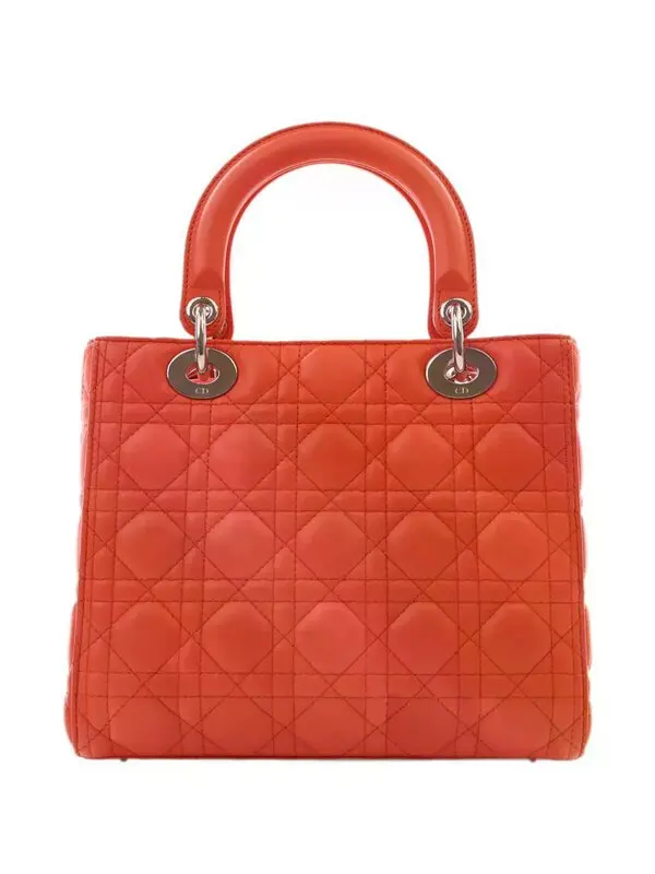 Dior 2013 Medium Lambskin Cannage Lady Satchel - Orange