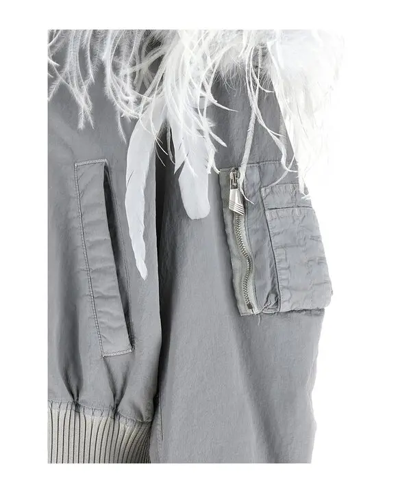 Attico Feather Trim Bomber Jacket - Ice