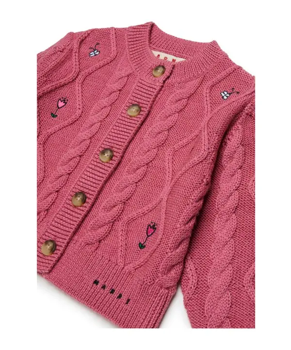 Marni Cable-knit Floral-embroidered Cardigan