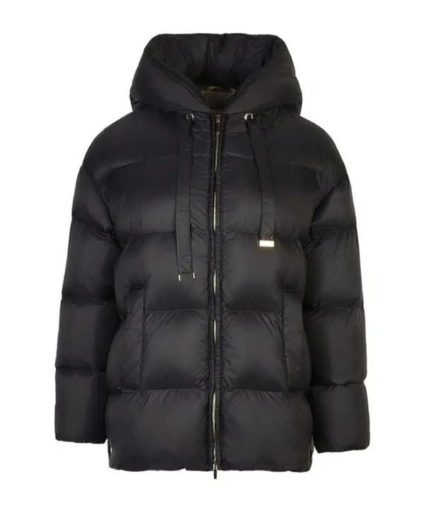 Max Mara Short Roomy Puffer Jacket In Water-repellent Fabric - Black