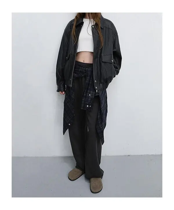 DUNST Oversized Leather Bomber Jacket
