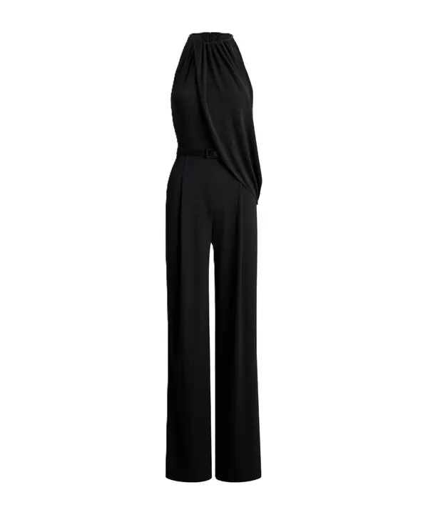 Ralph Lauren Belted Pleated-overlay Jumpsuit - Black