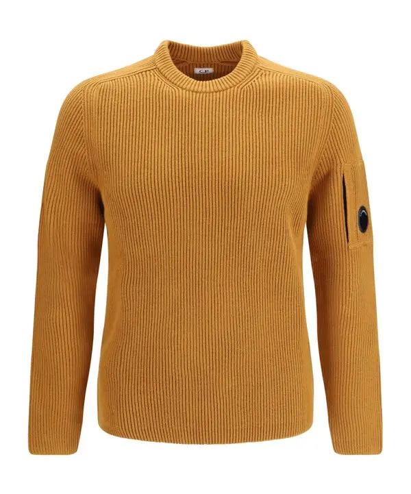 C.P. COMPANY Full Rib Cotton Lens Crewneck Sweater - Brown
