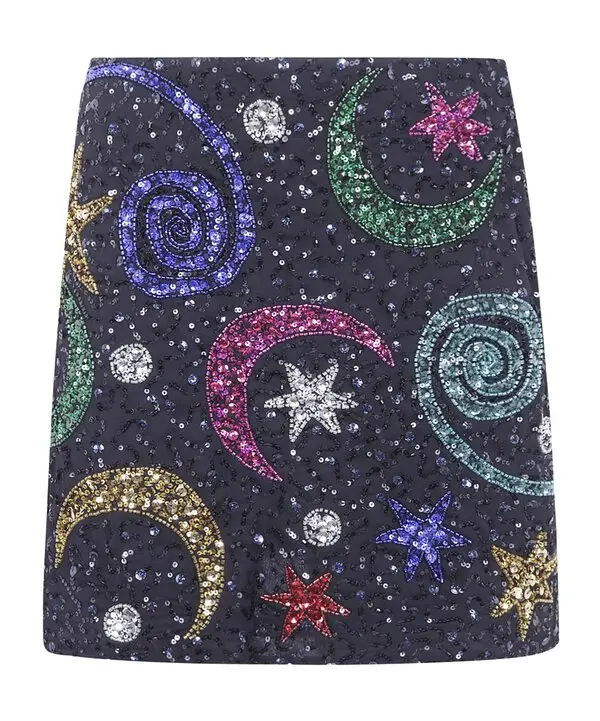 Rixo Minna Moon-embellished Silk Mini Skirt - Black