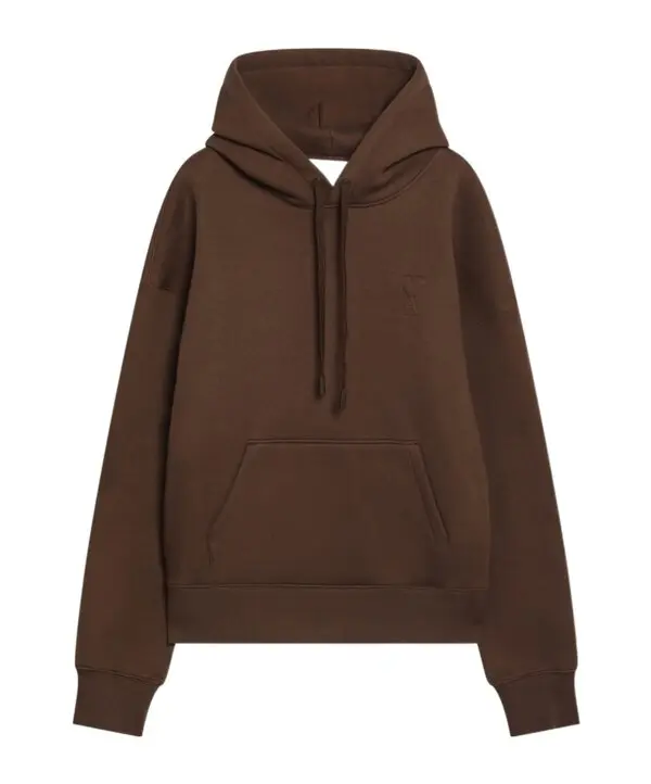 AMI Paris De Coeur Drawstring Hoodie - Brown