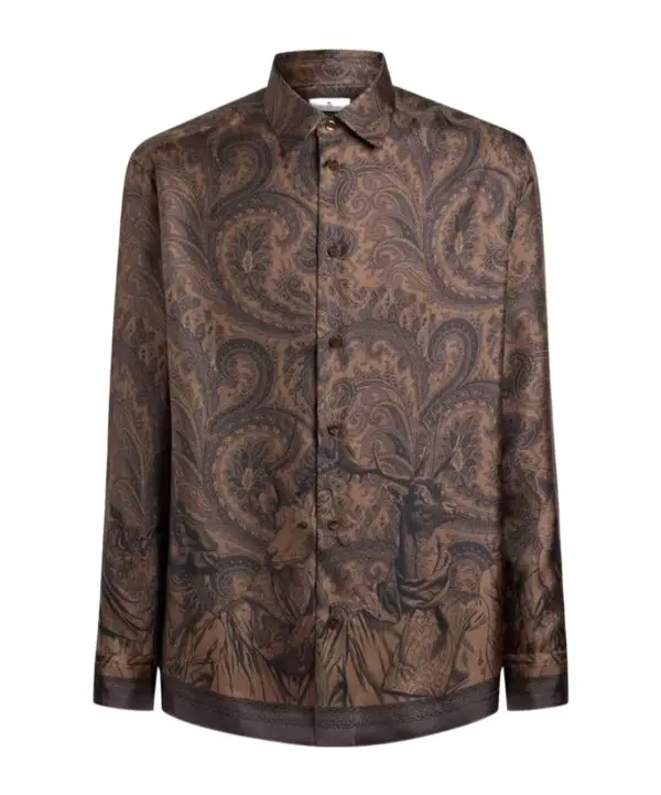 Etro Silk Twill With Placed Paisley And Animal Print