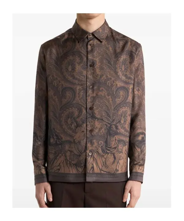 Etro Silk Twill With Placed Paisley And Animal Print