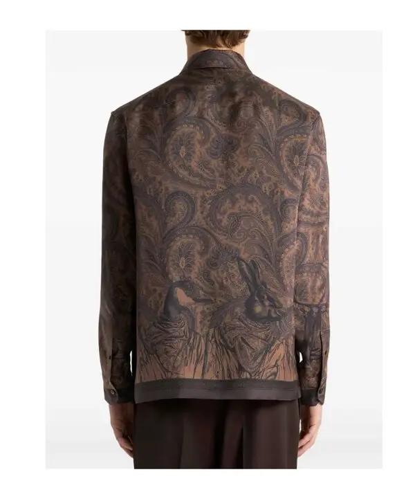 Etro Silk Twill With Placed Paisley And Animal Print