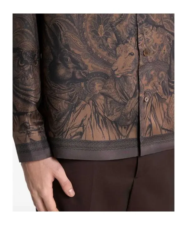 Etro Silk Twill With Placed Paisley And Animal Print