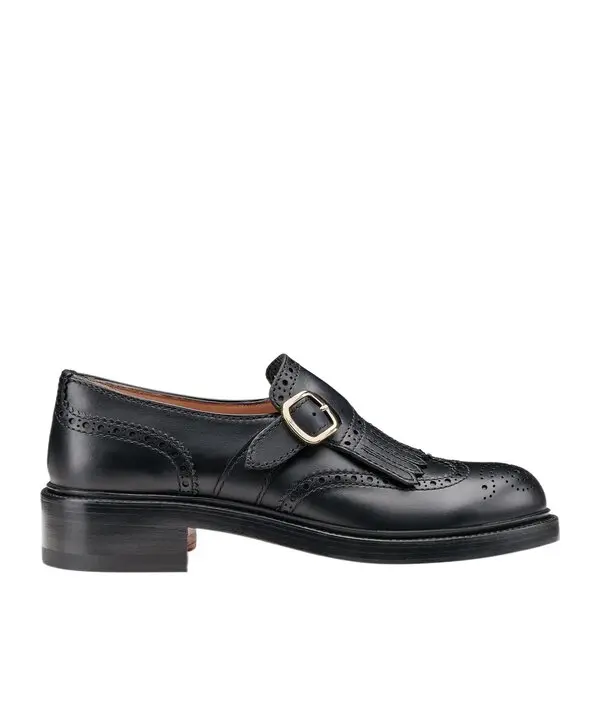 Santoni Leather Single Monk Strap Shoe With Frange