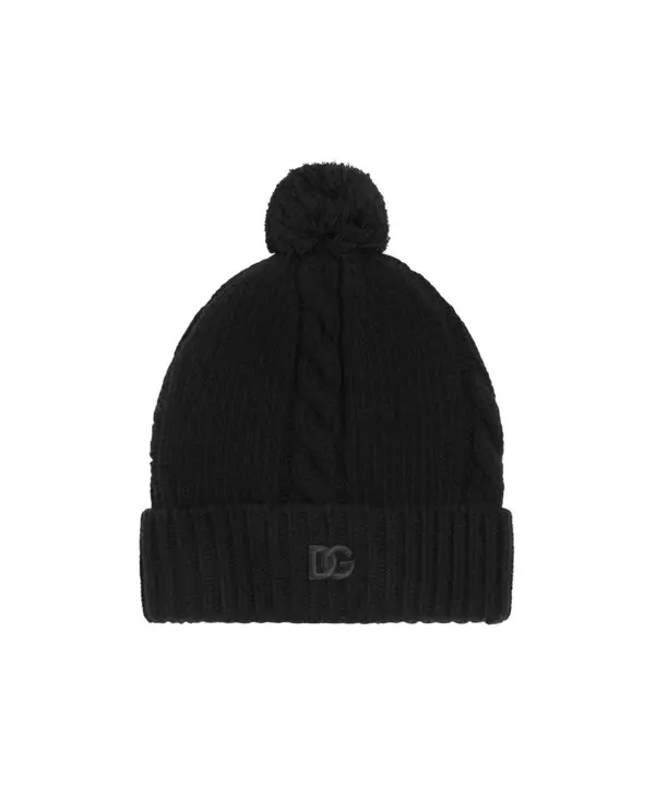Dolce & Gabbana Dolce Gabbana Cable Knit Logo Beanie Hat