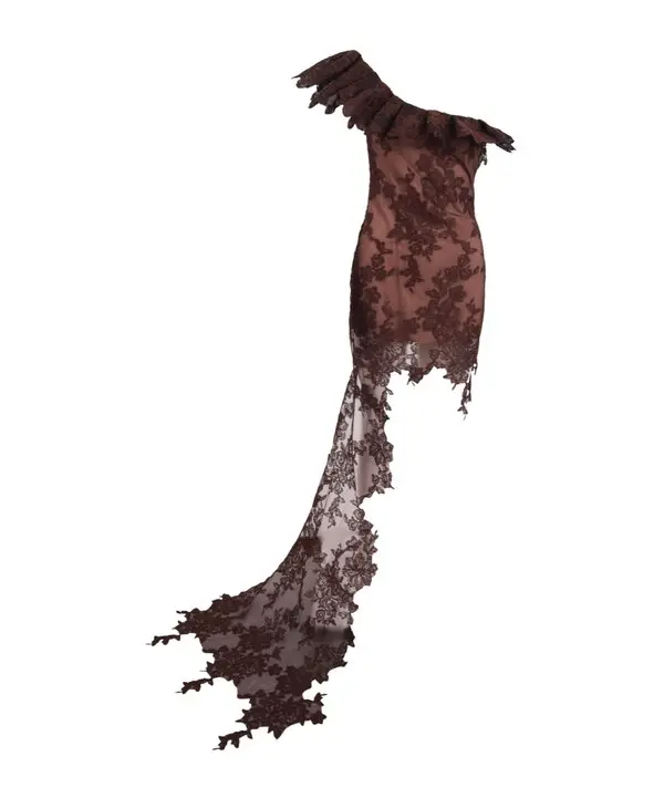 Giuseppe Di Morabito Asymmetric Floral-lace Mini Dress - Brown