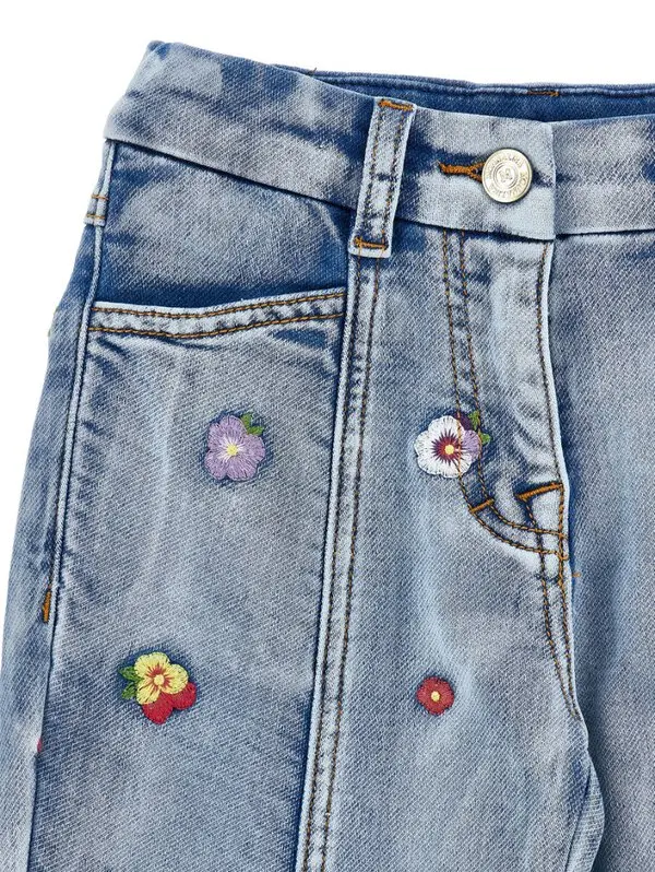 Monnalisa Floral-embroidered Panelled Jeans