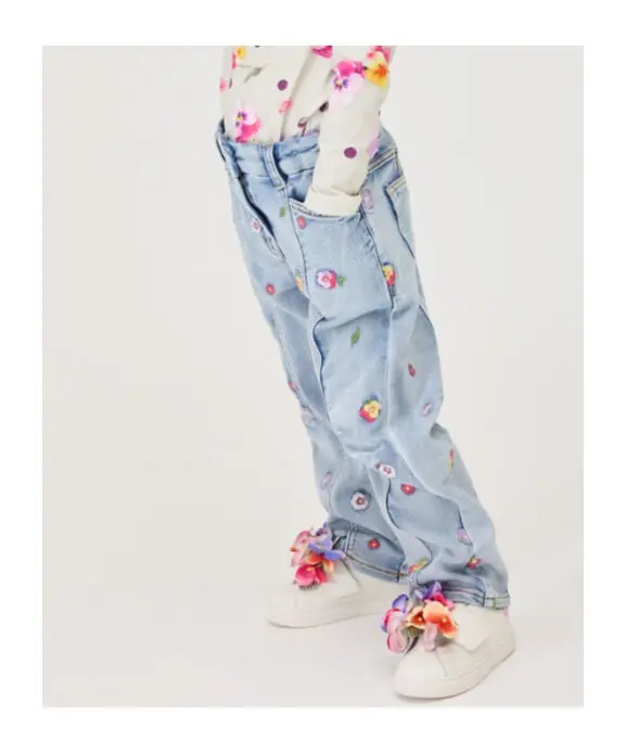 Monnalisa Floral-embroidered Panelled Jeans
