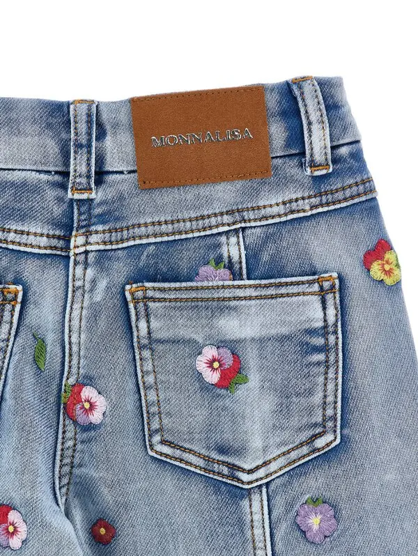 Monnalisa Floral-embroidered Panelled Jeans