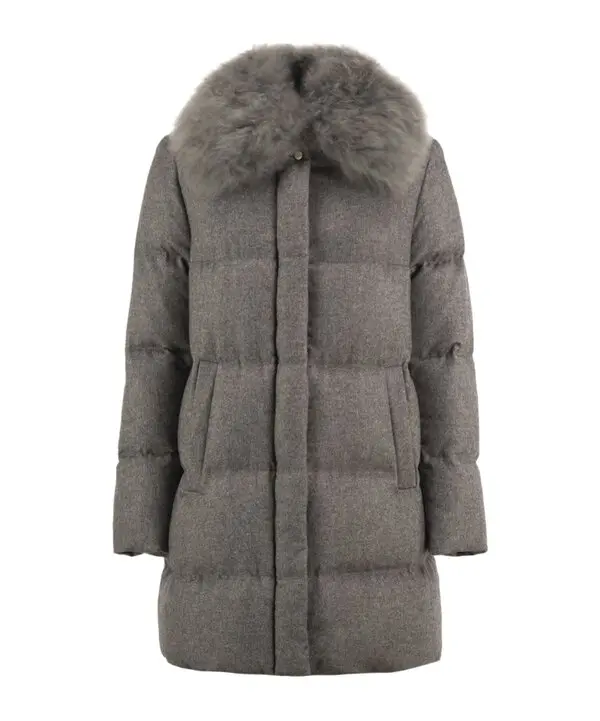 Herno Long-sleeved Fur-trim Quilted Jacket - Gray