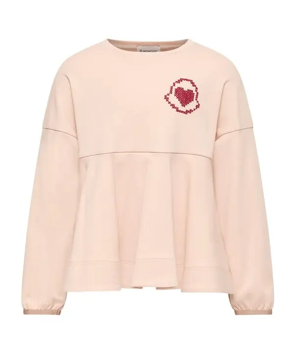 Moncler Heart Logo Cotton Long Sleeve T-shirt - Light Pink