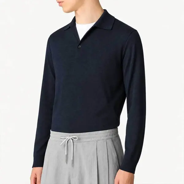 LARDINI Long Sleeved Ribbed Polo Shirt