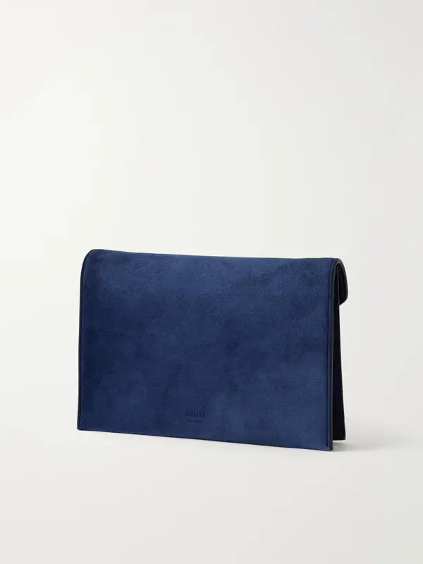 Khaite Grace Mini Leather, Suede And Calf-hair Clutch - Blue