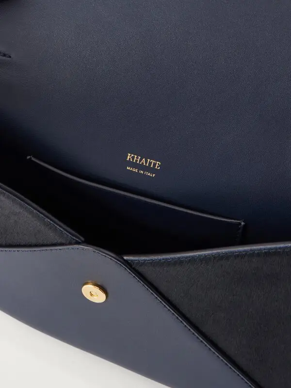 Khaite Grace Mini Leather, Suede And Calf-hair Clutch - Blue