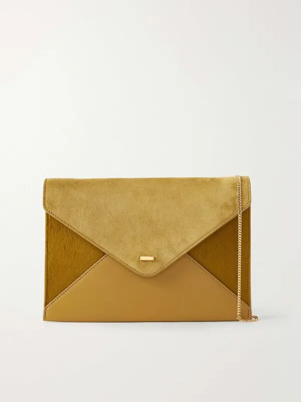 Khaite Grace Mini Leather, Suede And Calf-hair Clutch - Chartreuse