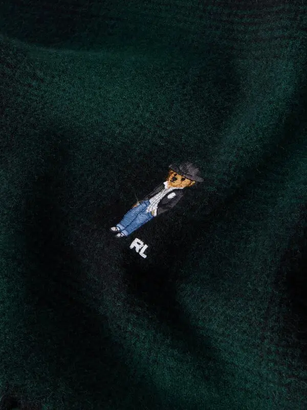 Polo Ralph Lauren Logo-embroidered Fringed Checked Wool Scarf