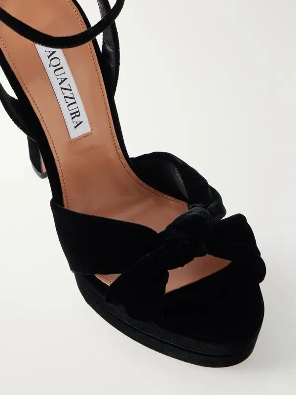 AQUAZZURA Cupid Plateau 130 Velvet Sandals - Black