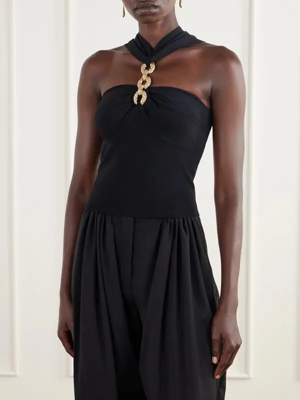 Cult Gaia Chris Embellished Gathered Ribbed-knit Tank