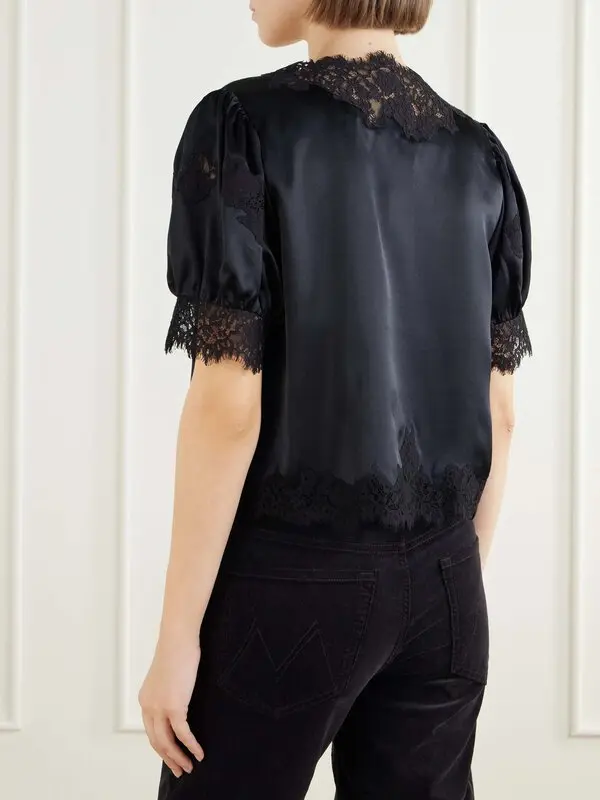 DÔEN Idella Lace-trimmed Silk-satin Blouse