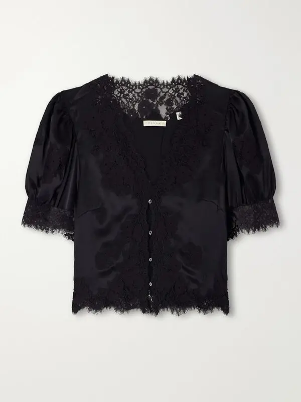 DÔEN Idella Lace-trimmed Silk-satin Blouse - Black