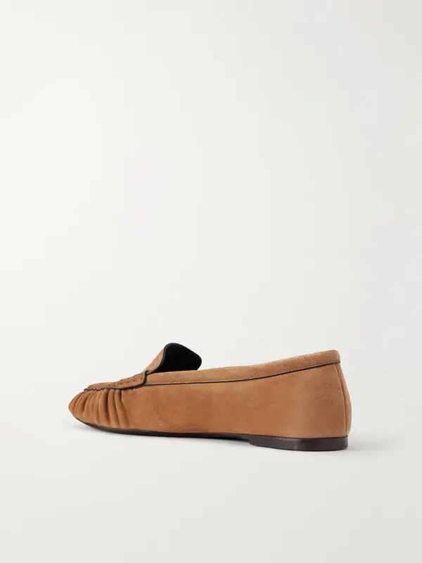 Saint Laurent Loaferino Gathered Suede Ballet Flats - Brown