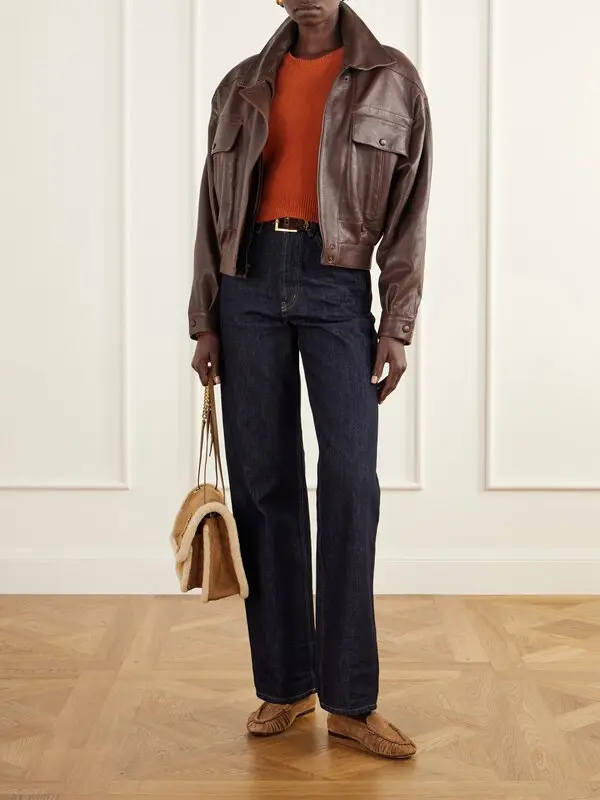 Saint Laurent Loaferino Gathered Suede Ballet Flats - Brown