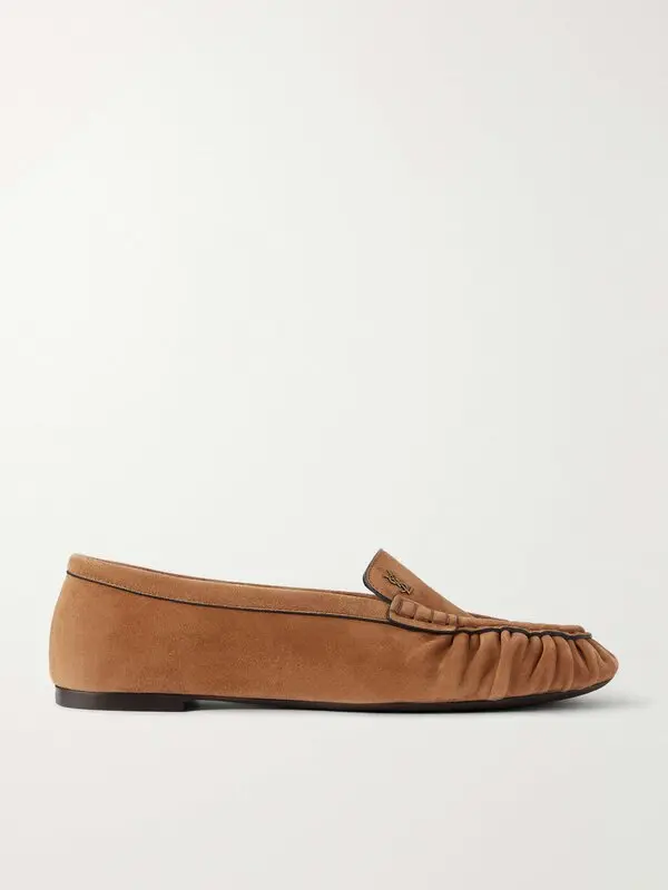 Saint Laurent Loaferino Gathered Suede Ballet Flats