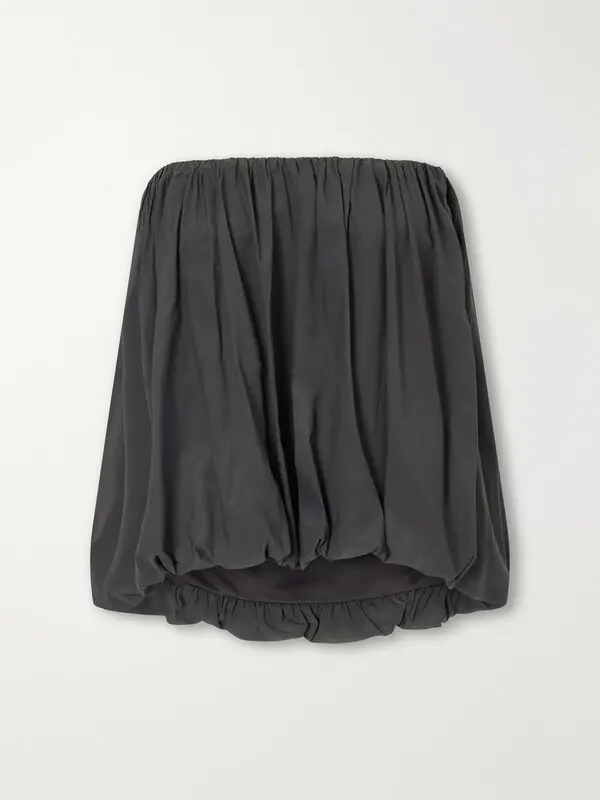 ST. AGNI Balloon Strapless Gathered Chiffon Top - Gray