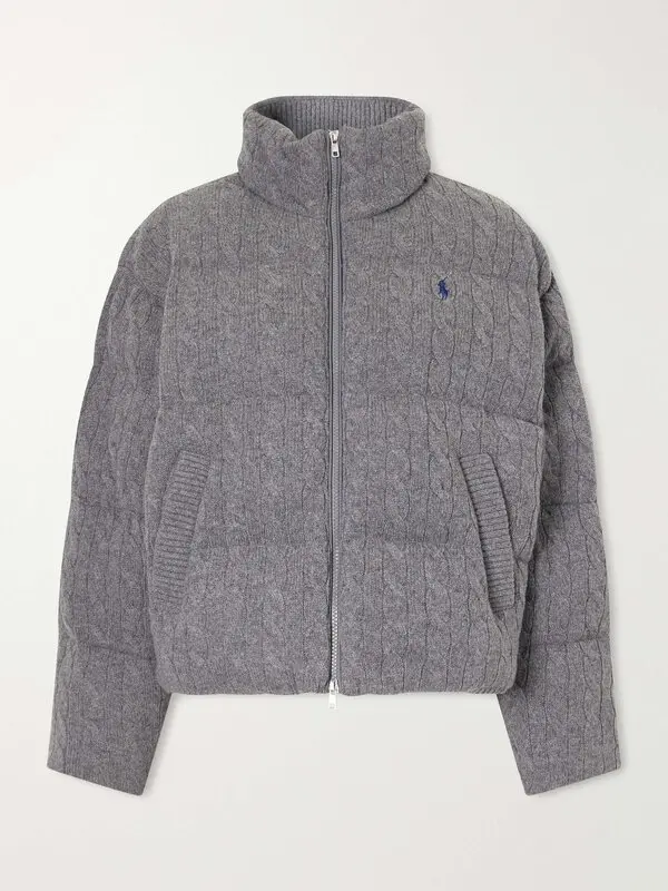 Polo Ralph Lauren Padded Quilted Cable-knit Wool And Cashmere-blend Jacket - Gray