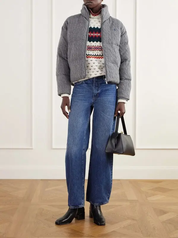 Polo Ralph Lauren Padded Quilted Cable-knit Wool And Cashmere-blend Jacket