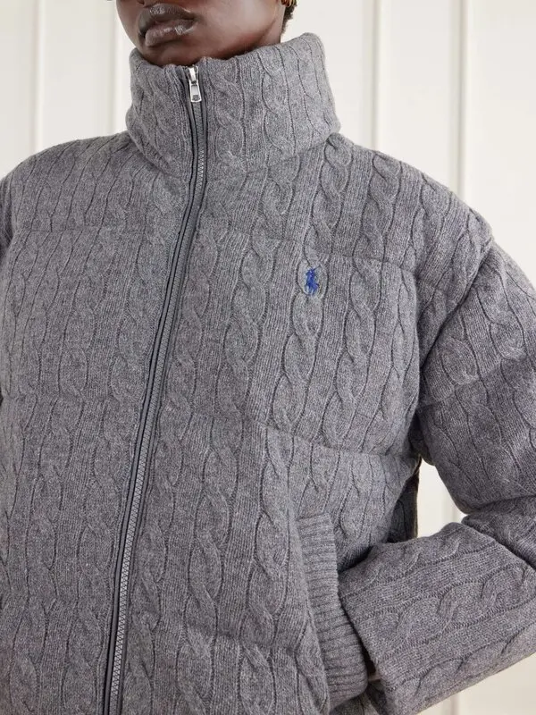 Polo Ralph Lauren Padded Quilted Cable-knit Wool And Cashmere-blend Jacket