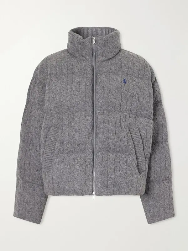 Polo Ralph Lauren Padded Quilted Cable-knit Wool And Cashmere-blend Jacket - Gray
