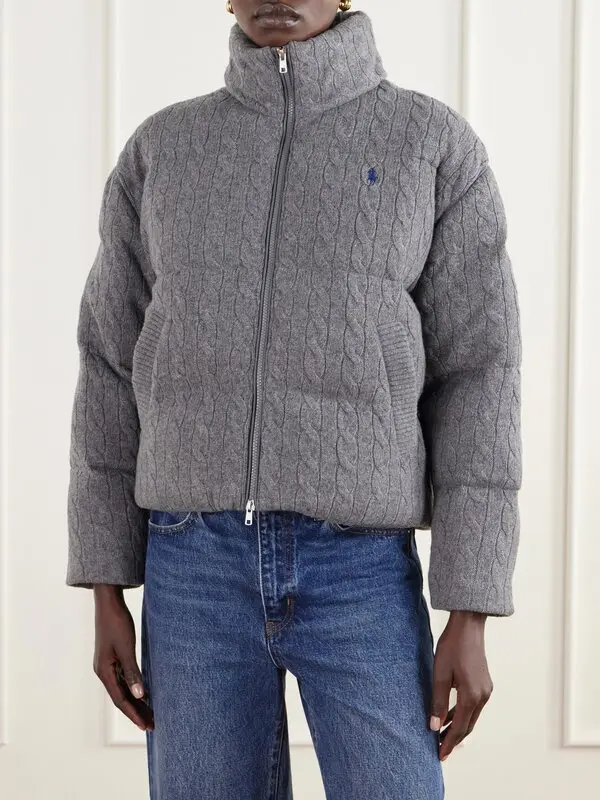 Polo Ralph Lauren Padded Quilted Cable-knit Wool And Cashmere-blend Jacket - Gray