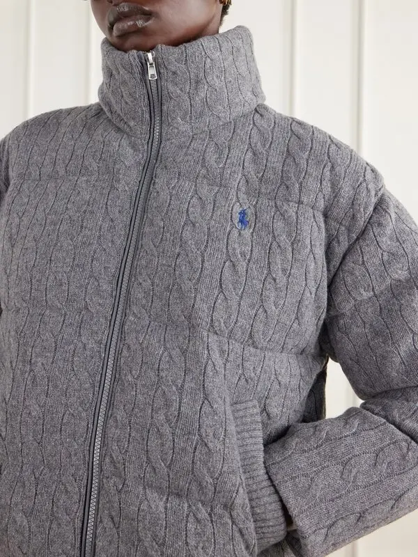 Polo Ralph Lauren Padded Quilted Cable-knit Wool And Cashmere-blend Jacket - Gray