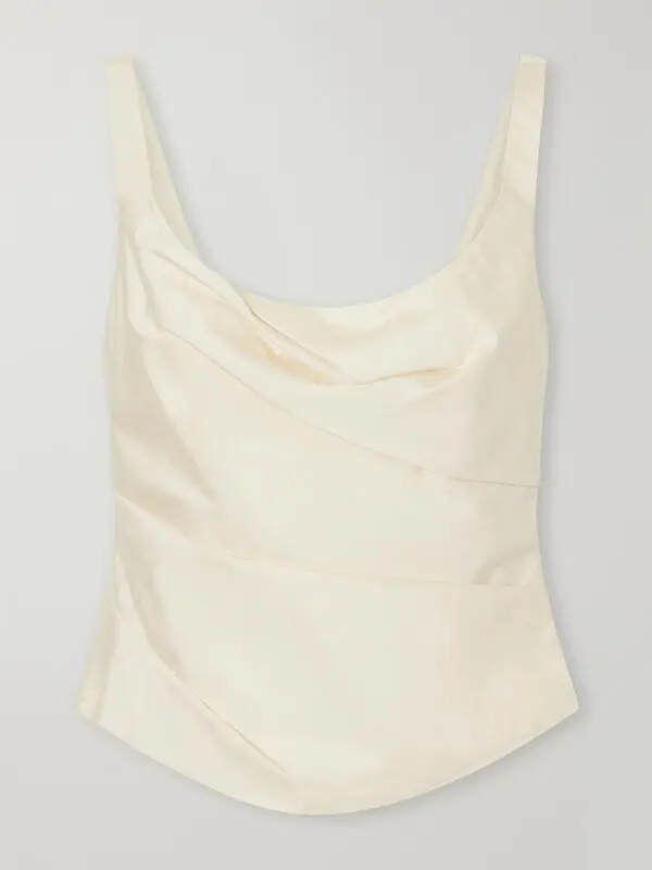 ST. AGNI Draped Tussah Silk-blend Bustier Top - Neutrals
