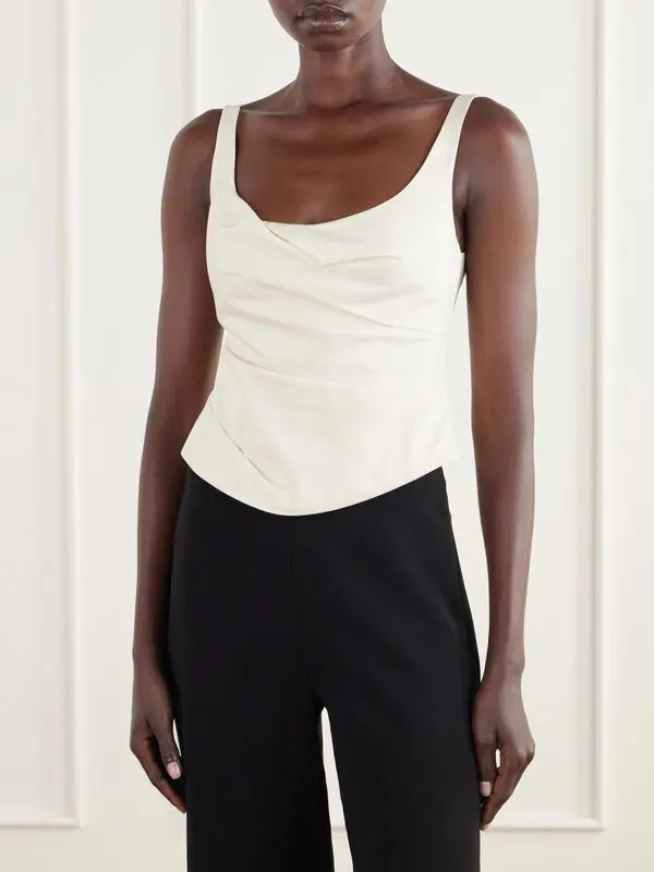 ST. AGNI Draped Tussah Silk-blend Bustier Top - Neutrals