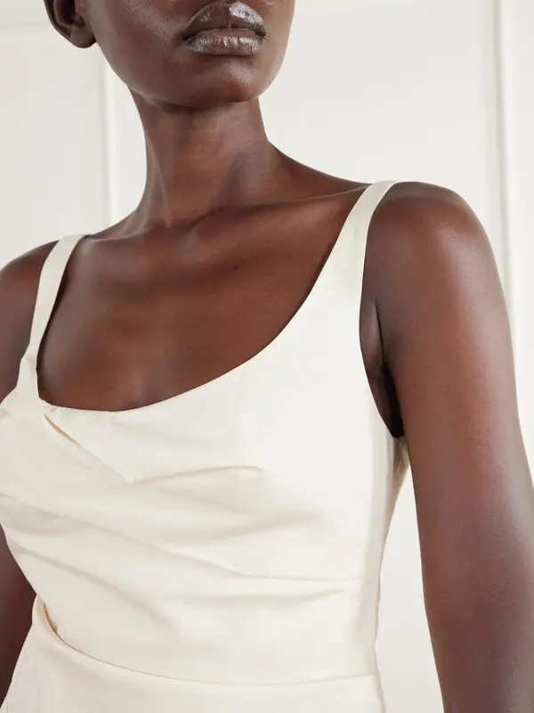 ST. AGNI Draped Tussah Silk-blend Bustier Top - Neutrals