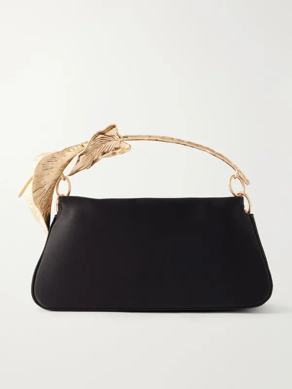 Cult Gaia Calla Gold-tone Floral-embellished Satin Top-handle Bag - Black