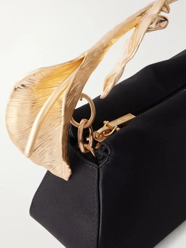 Cult Gaia Calla Gold-tone Floral-embellished Satin Top-handle Bag - Black