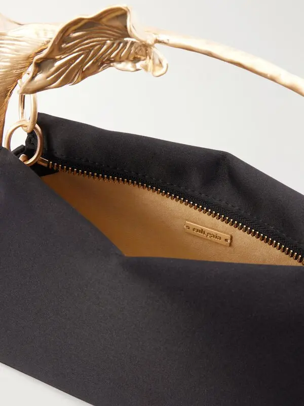 Cult Gaia Calla Gold-tone Floral-embellished Satin Top-handle Bag - Black