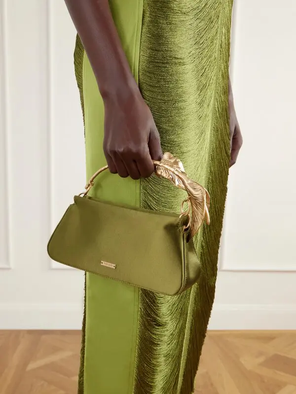 Cult Gaia Calla Gold-tone Floral-embellished Satin Top-handle Bag - Green