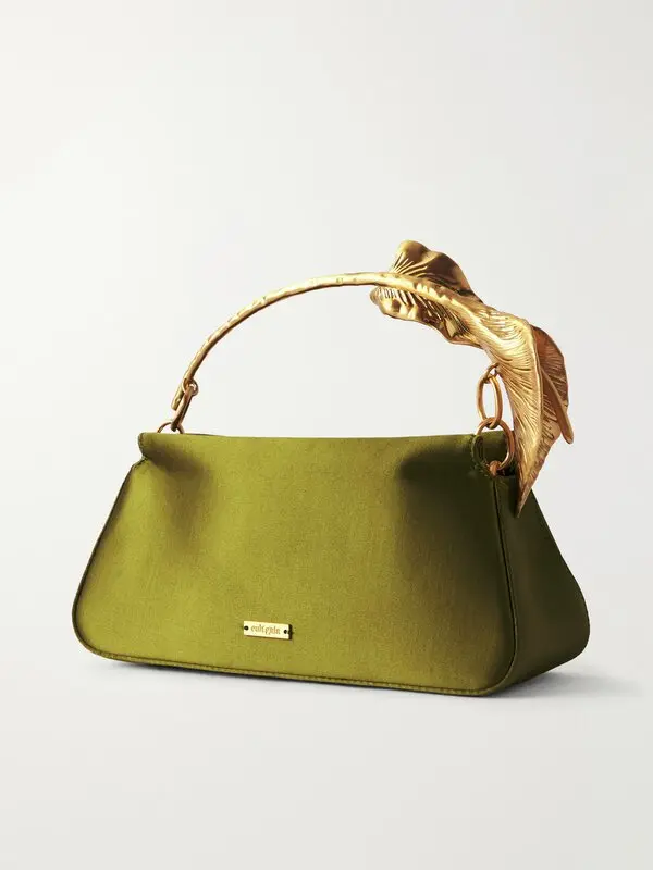 Cult Gaia Calla Gold-tone Floral-embellished Satin Top-handle Bag - Green